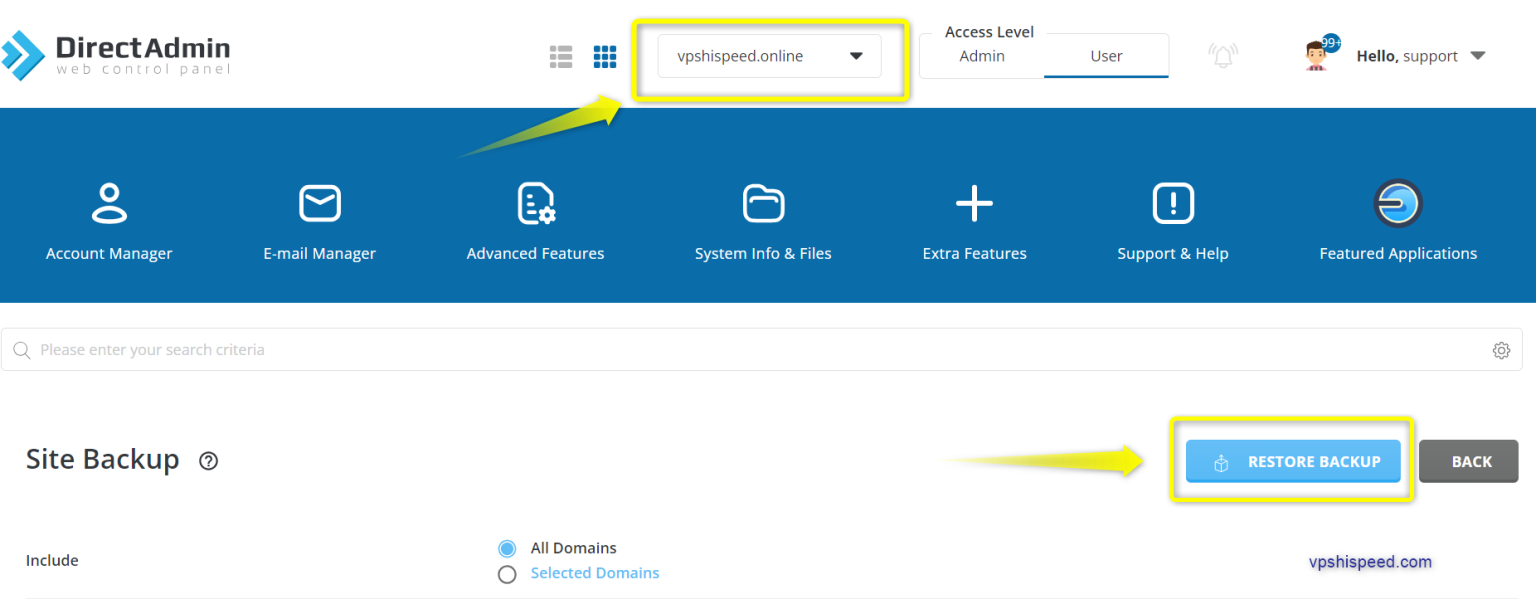 วิธี Backup และ Restore ข้อมูลเวปไซตใน DirectAdmin - VPS HiSpeed